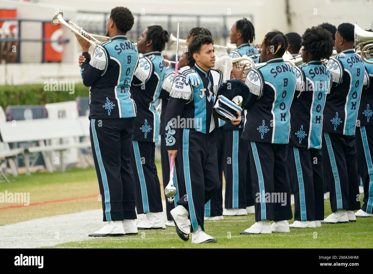 Jackson State's first Latino drum major Marvin Meda walks past the ...