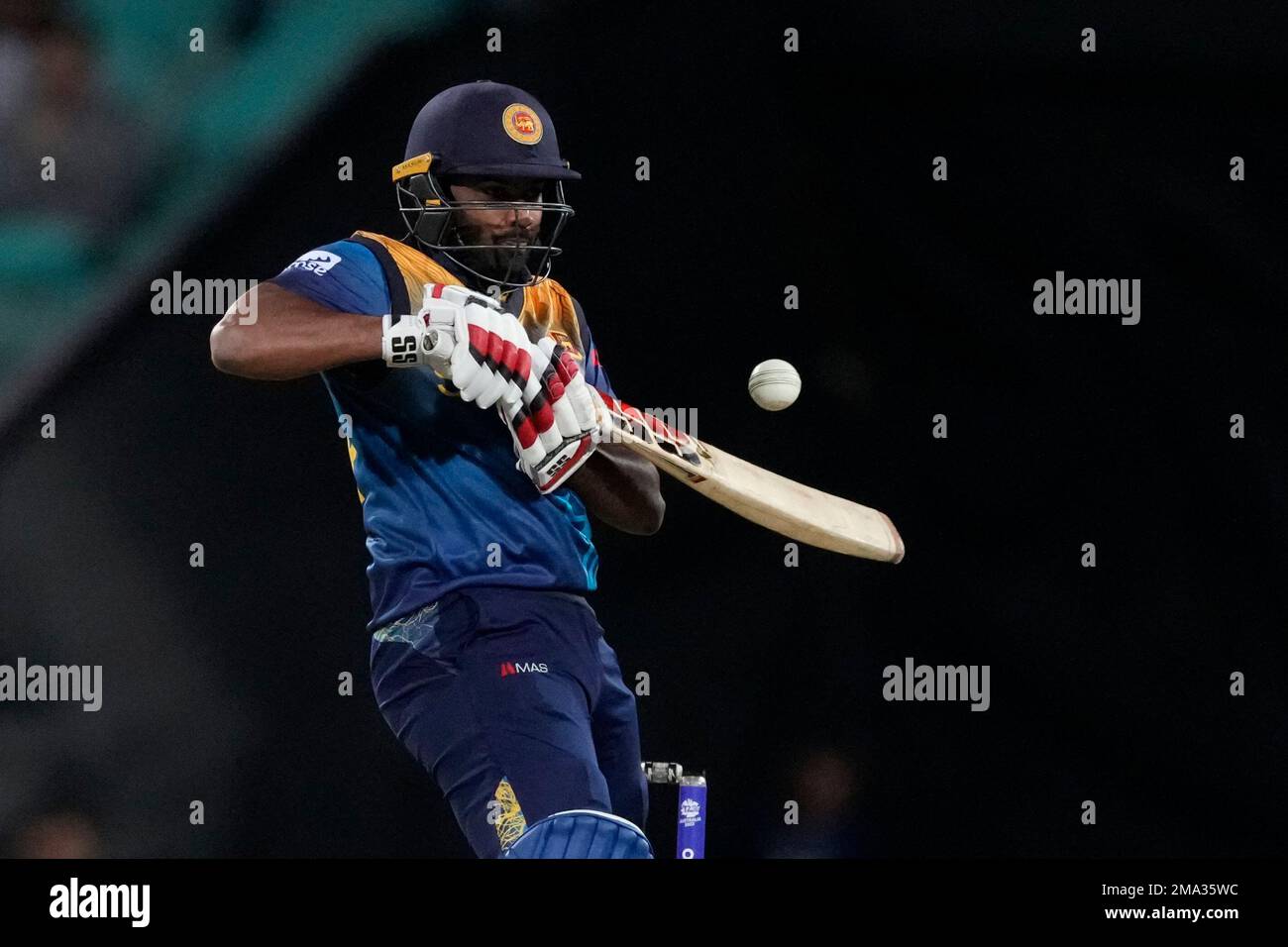Sri Lanka's Bhanuka Rajapaksa bats against New Zealand during their T20 World Cup Cricket match ...
