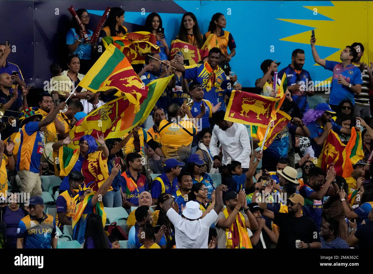 Cricket fans cheer and wave Sri Lankan flags during a T20 World Cup ...
