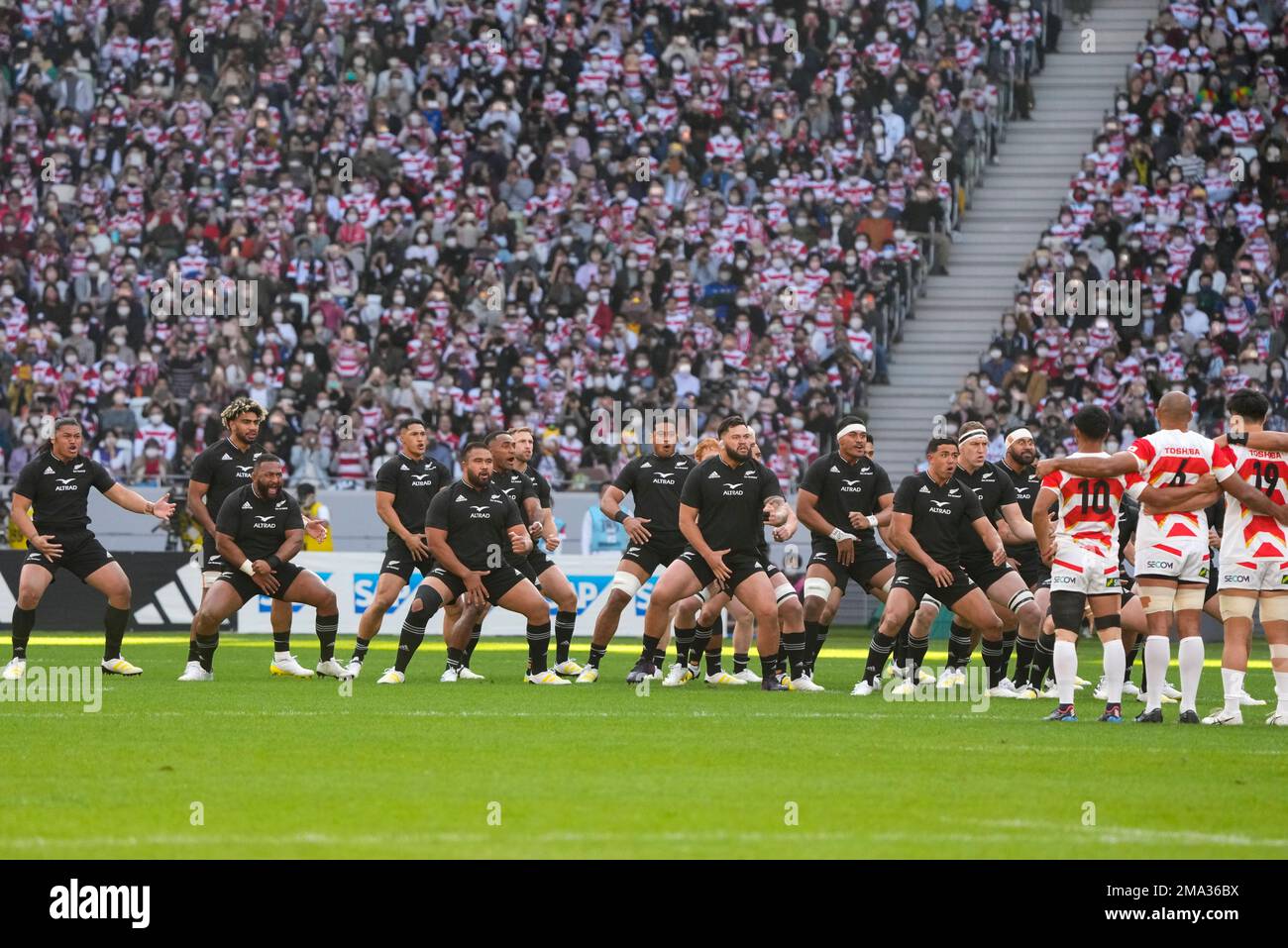 New Zealand perform a haka ahead of the rugby international between the ...