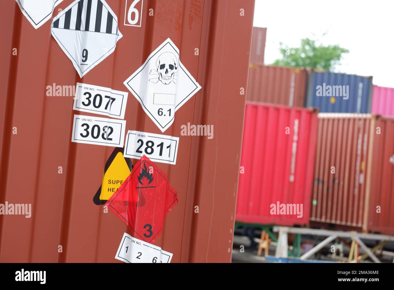 Dangerous stickers attached to containers Stock Photo - Alamy