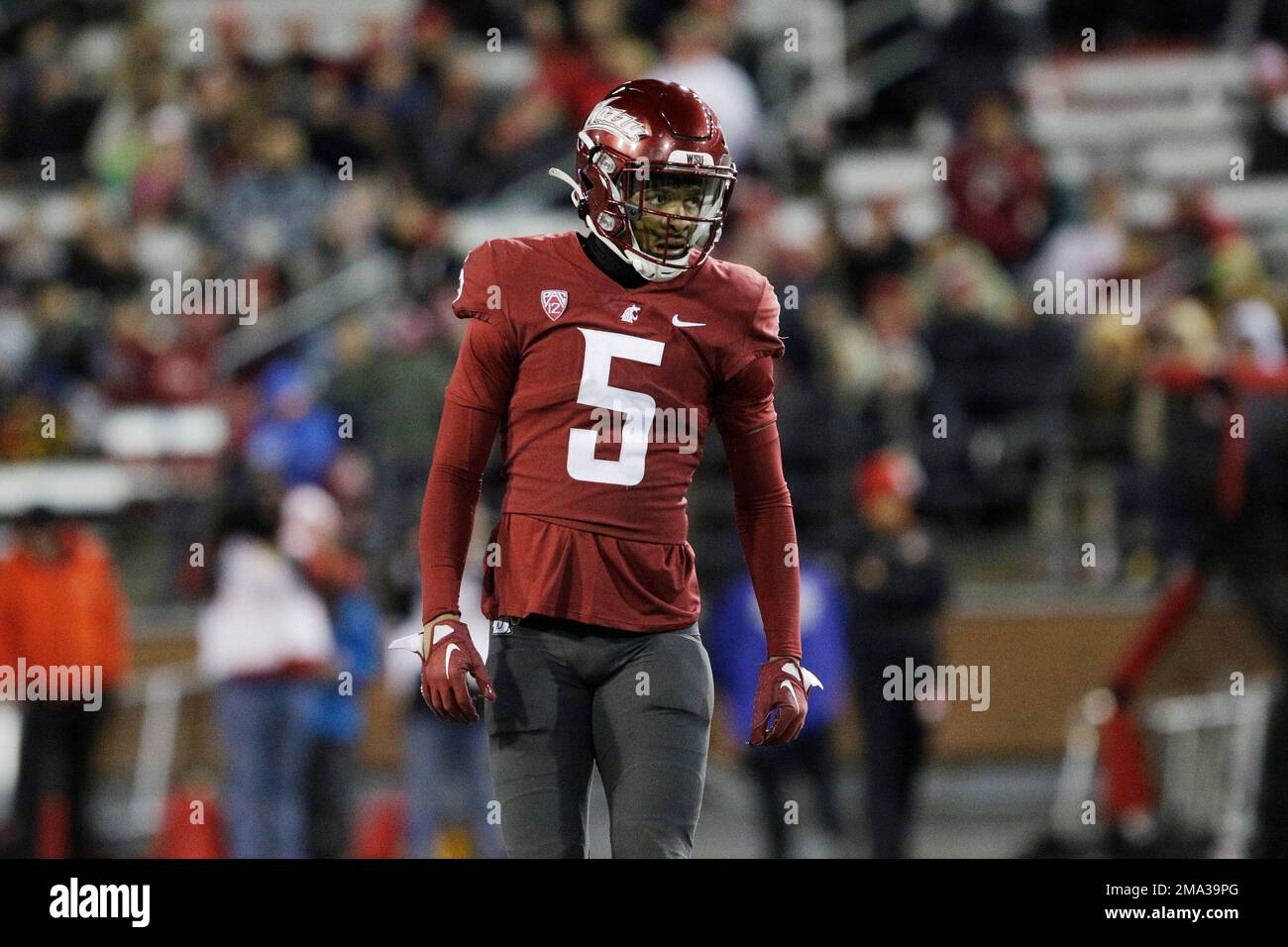 Washington State defensive back Derrick Langford Jr. stands on the ...
