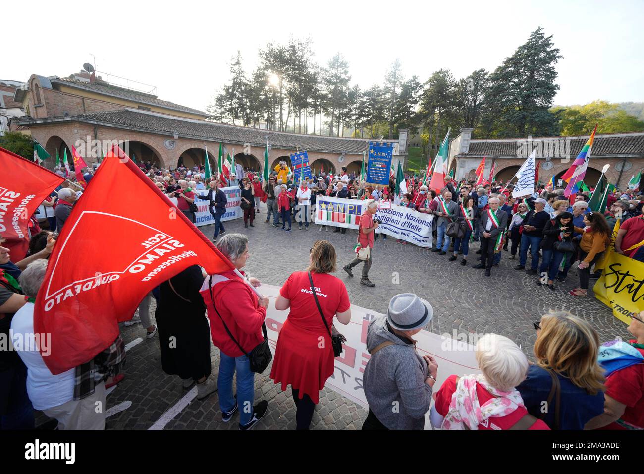 People gather during a march organized by the Italian Partisans ...