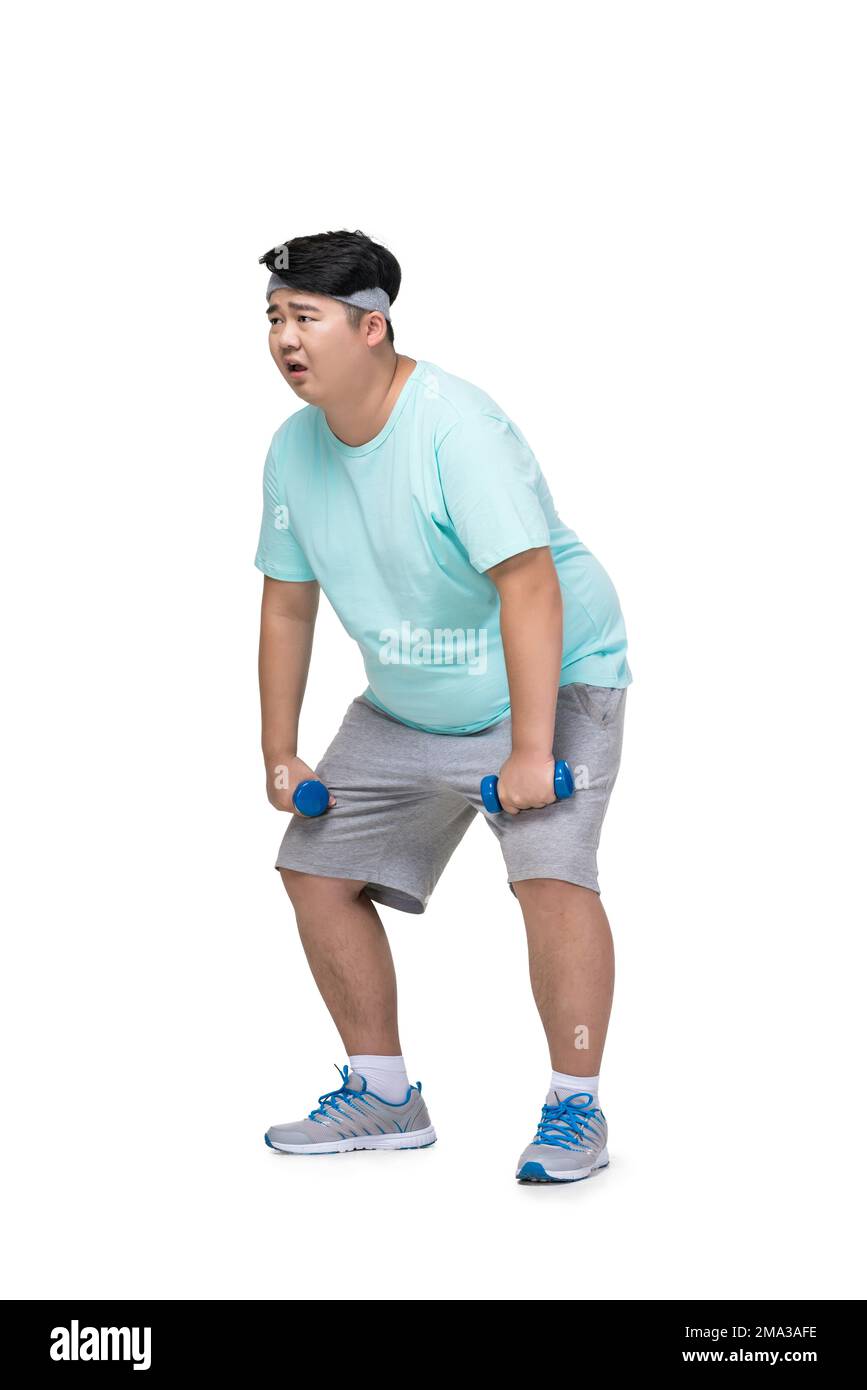 Fat young men in doing sports Stock Photo - Alamy