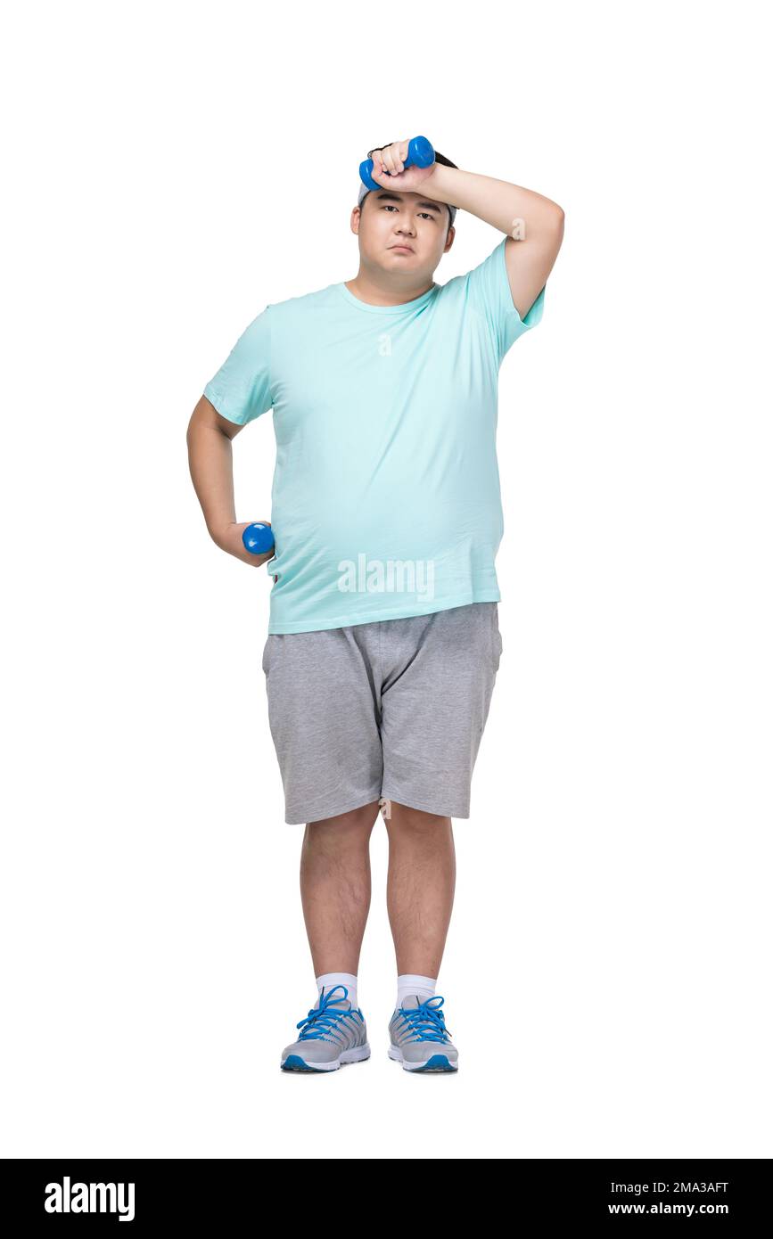 Fat young men in doing sports Stock Photo - Alamy