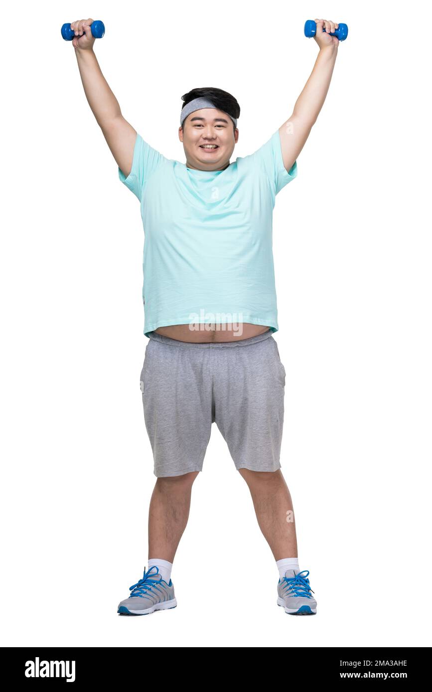 Fat young men in doing sports Stock Photo - Alamy