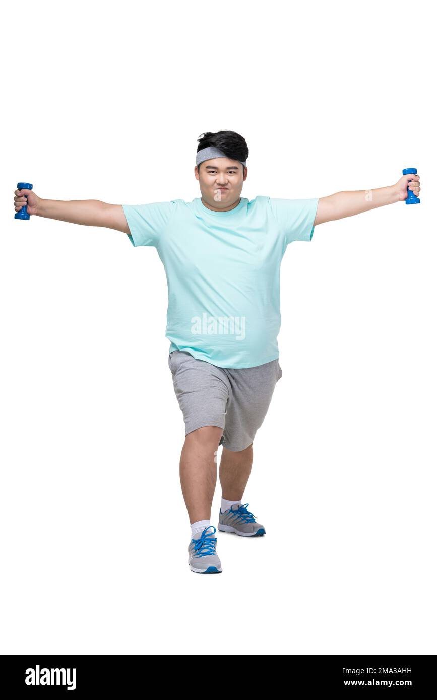 Fat young men in doing sports Stock Photo - Alamy
