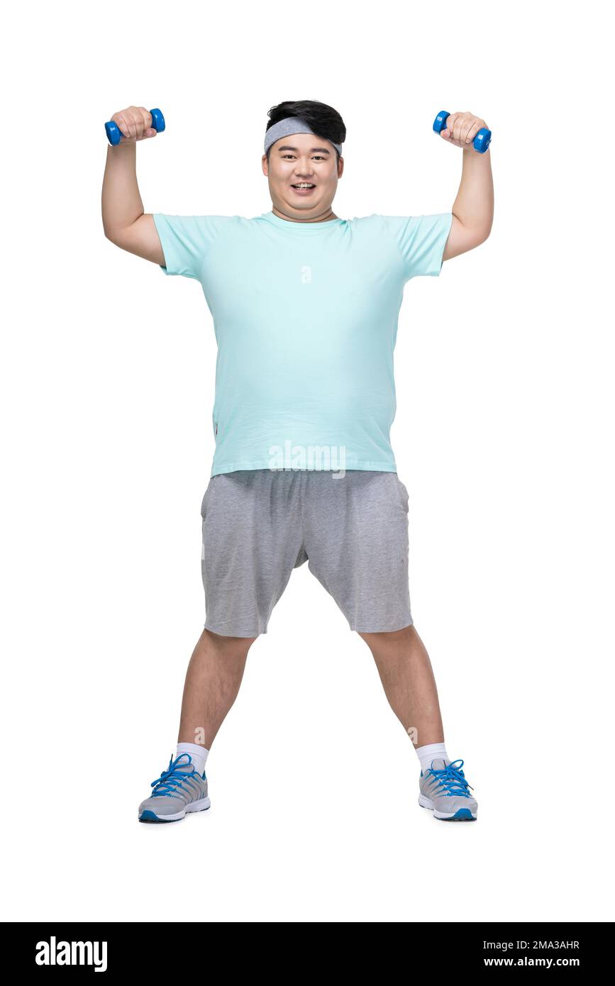Fat young men in doing sports Stock Photo - Alamy