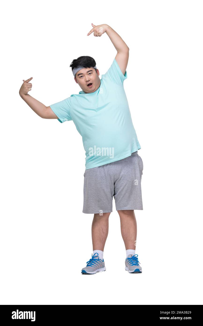 Fat young men in doing sports Stock Photo - Alamy