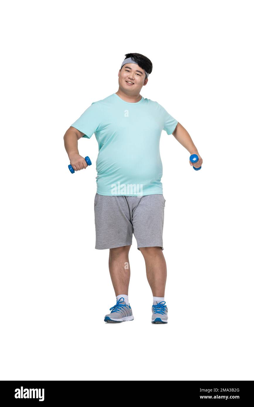 Fat young men in doing sports Stock Photo - Alamy