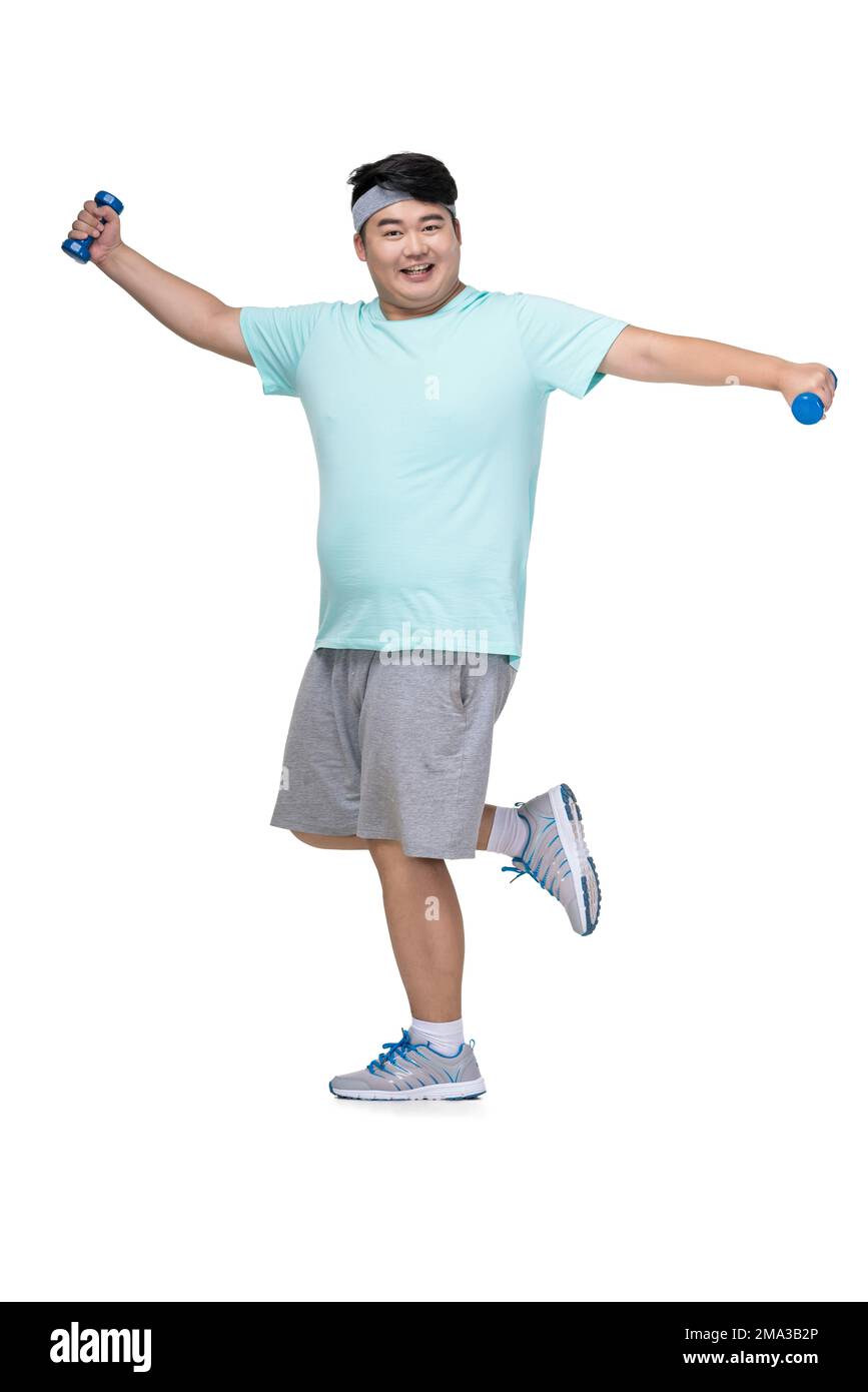 Fat young men in doing sports Stock Photo - Alamy