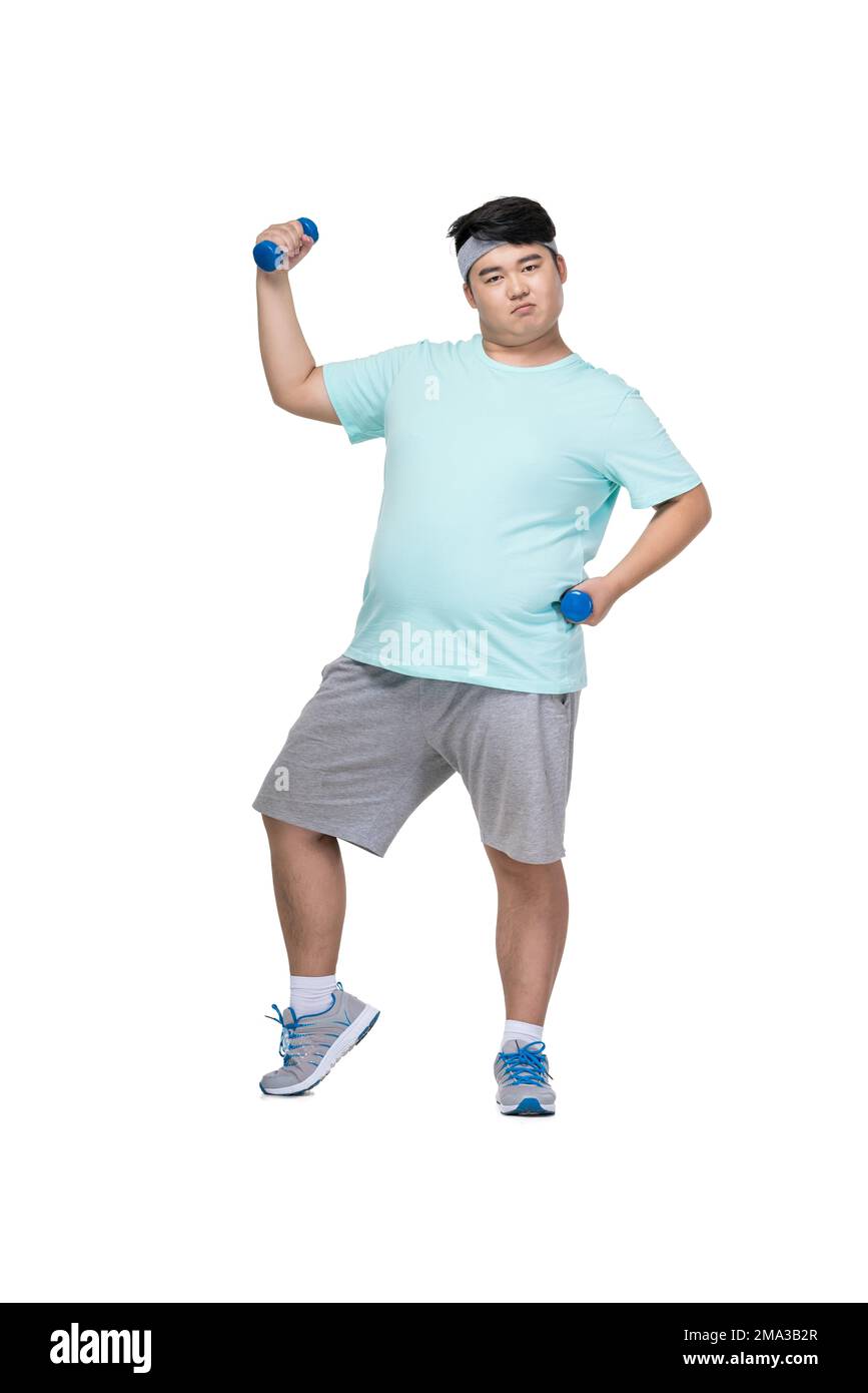 Fat young men in doing sports Stock Photo - Alamy