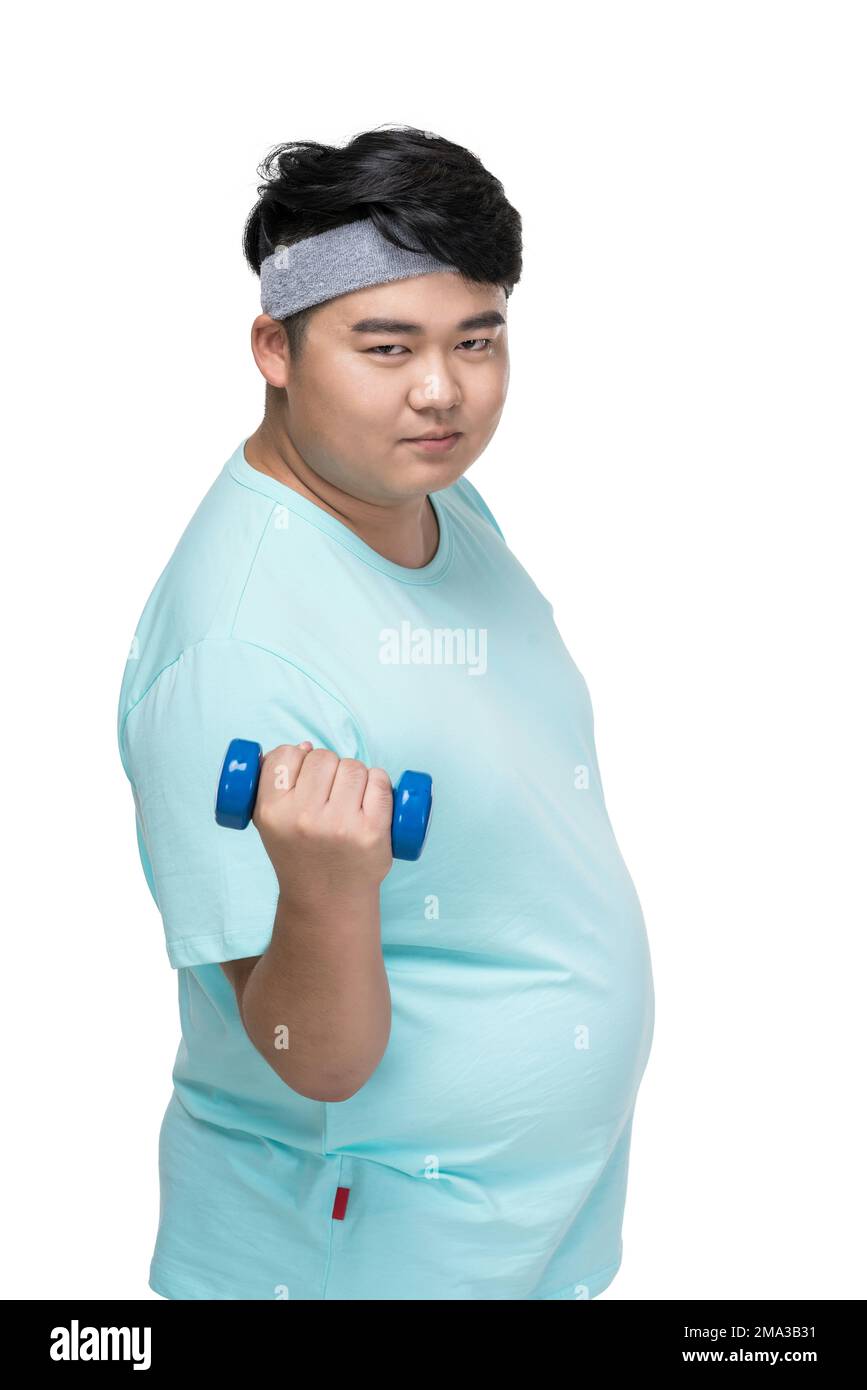 Fat young men in doing sports Stock Photo - Alamy
