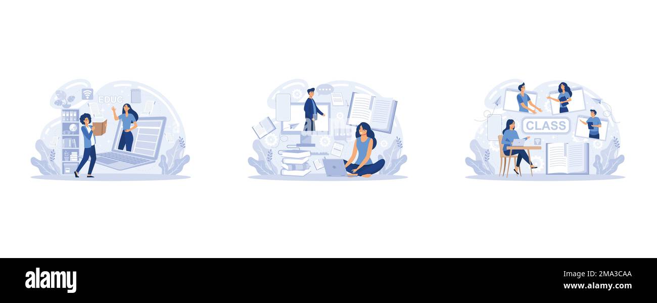 E-learning banners set. Online education, home schooling, online ...