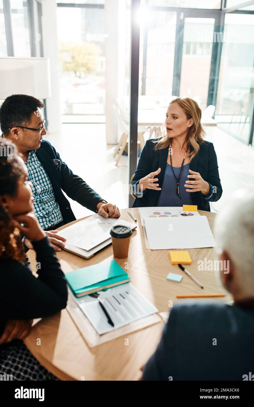 Strategy, question and planning of business people at meeting in ...