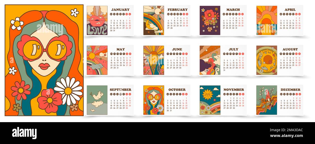 Stylish calendar with unique prints cartoon design Stock Vector Image ...