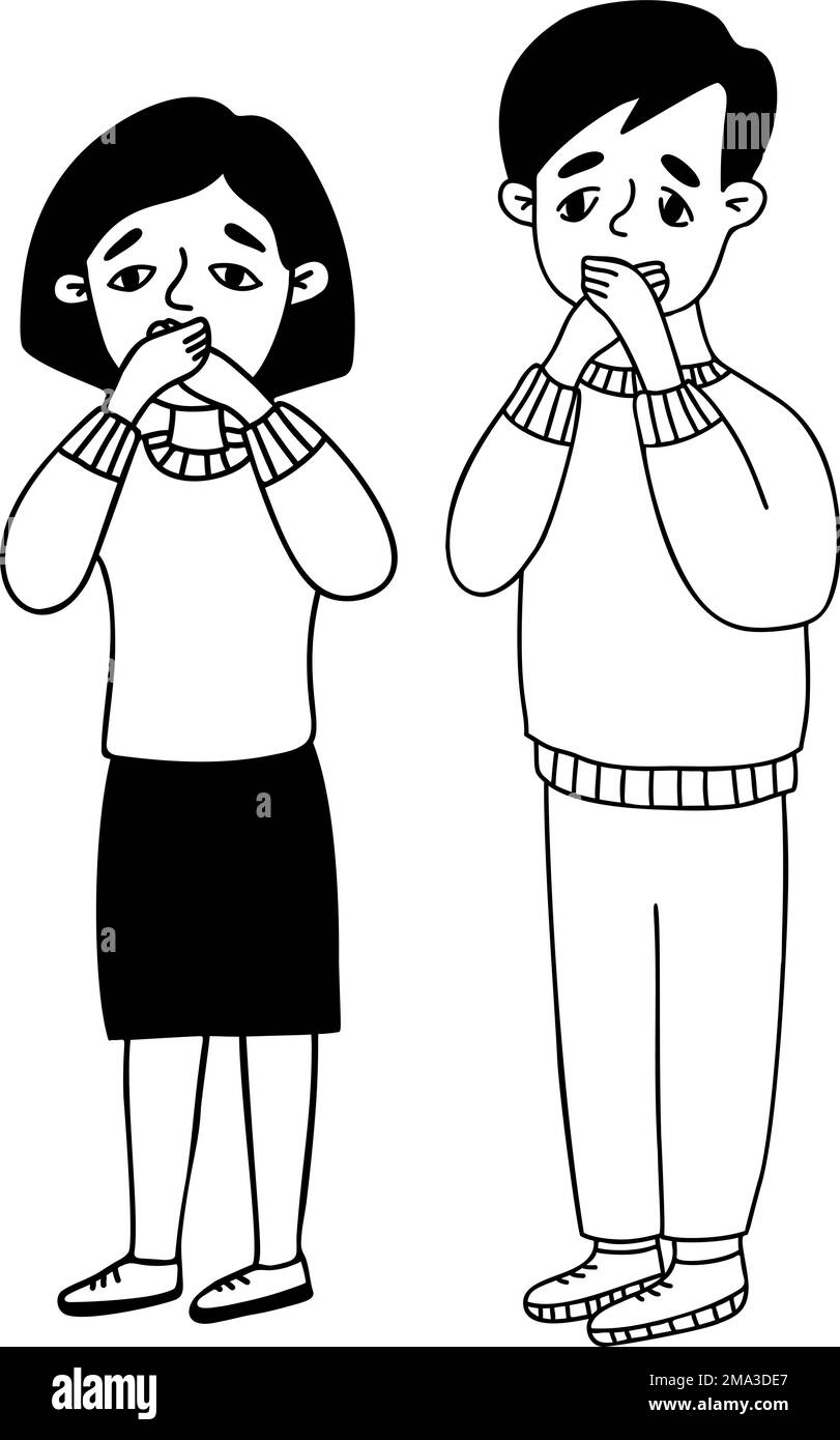 Man and woman in shock, frightened, emotional state. Vector drawings in ...