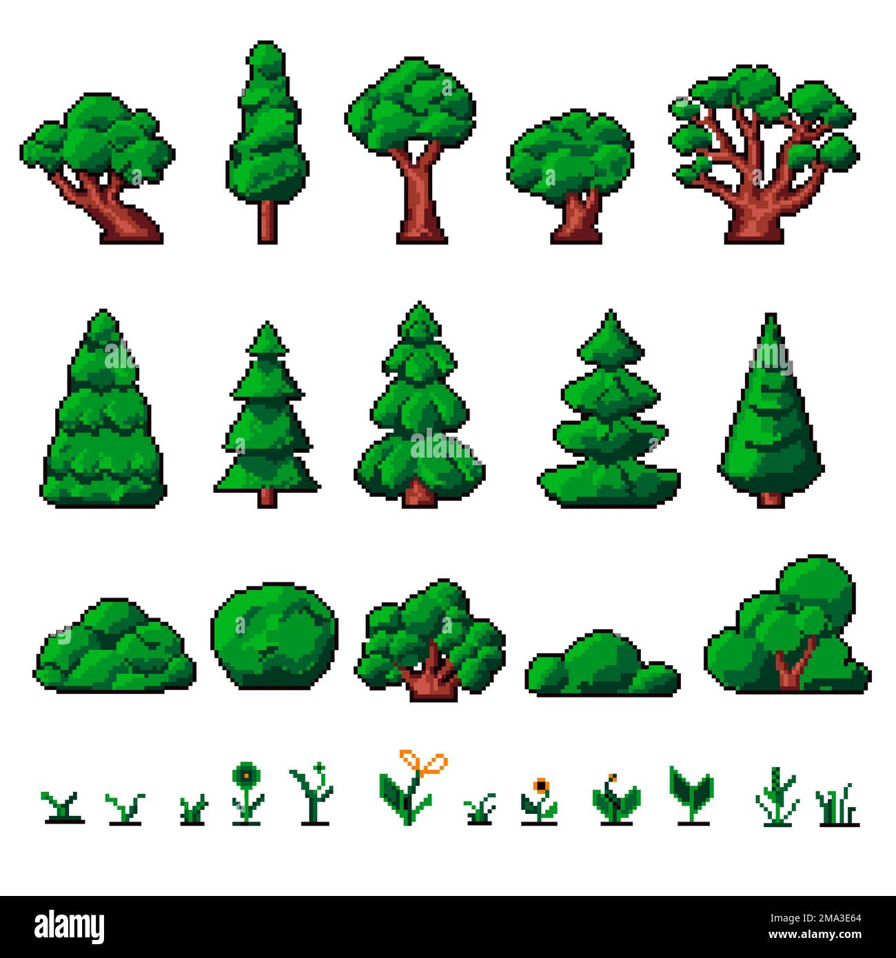 Forest scene trees flowers illustration Cut Out Stock Images & Pictures ...