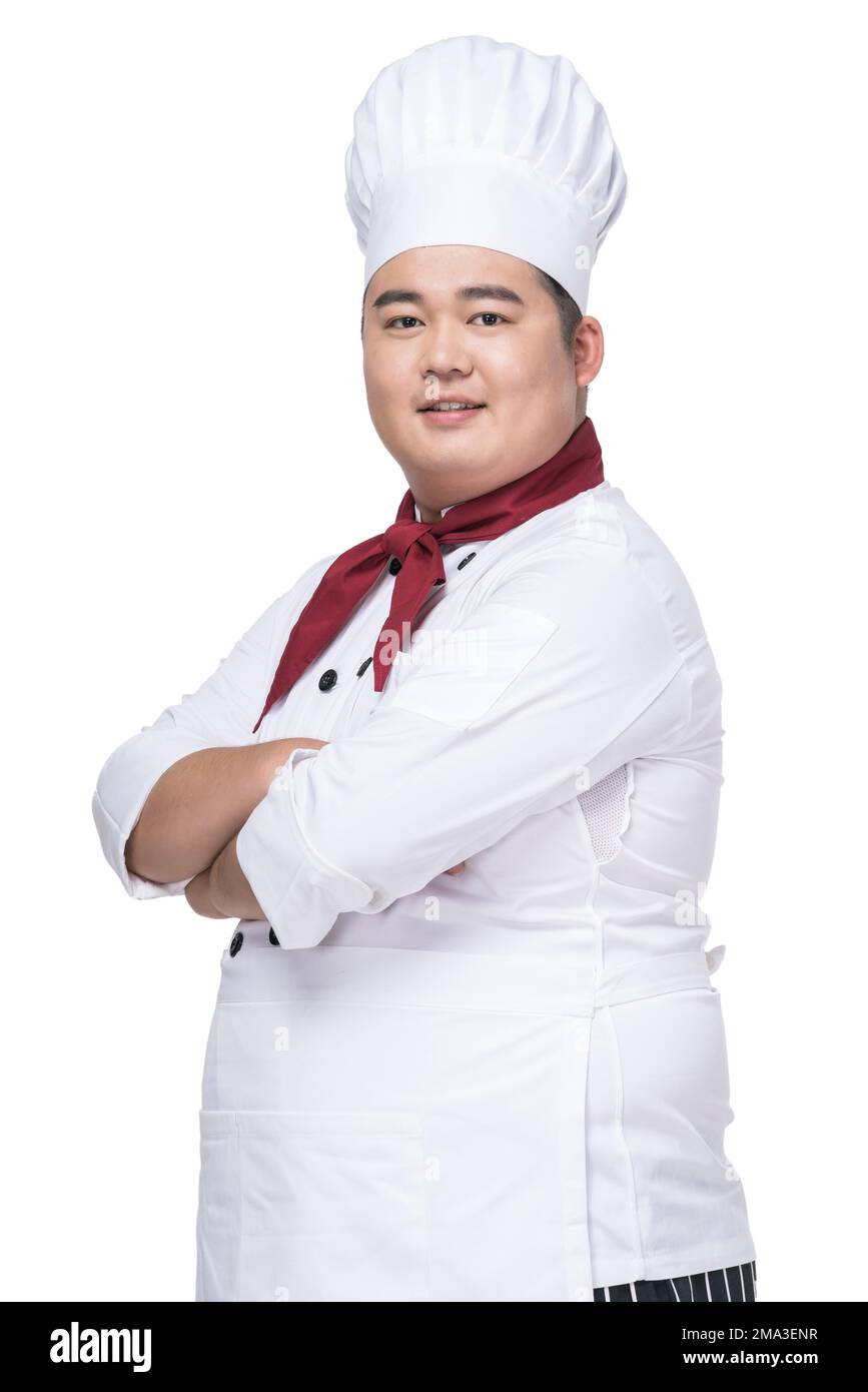 Obese chef hands crossed to the chest Stock Photo - Alamy