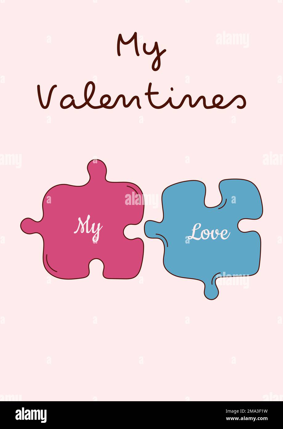 Valentine's Day greeting card with puzzles. Vector illustration Stock ...