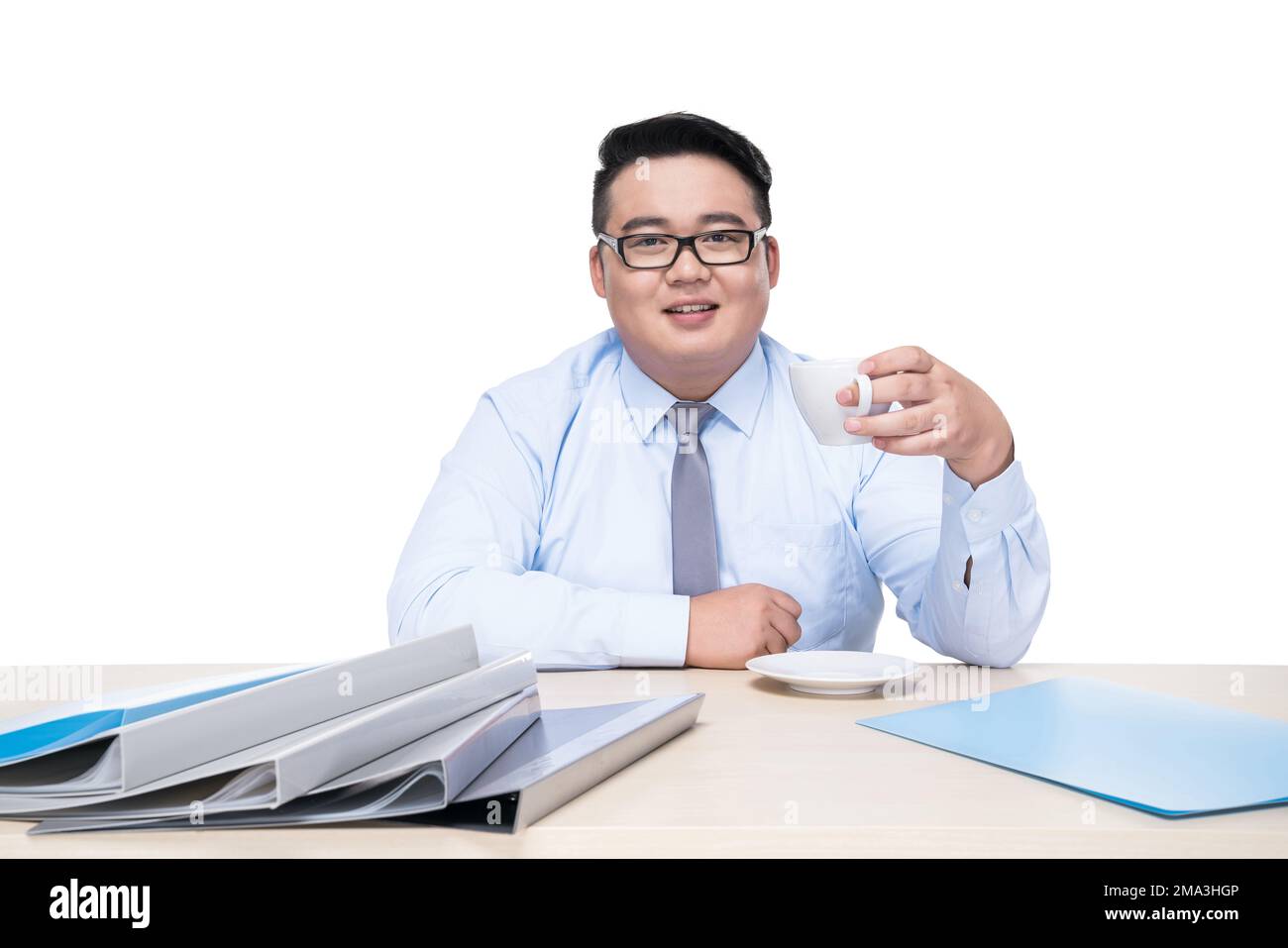 Fat people drink tea in the office Stock Photo - Alamy