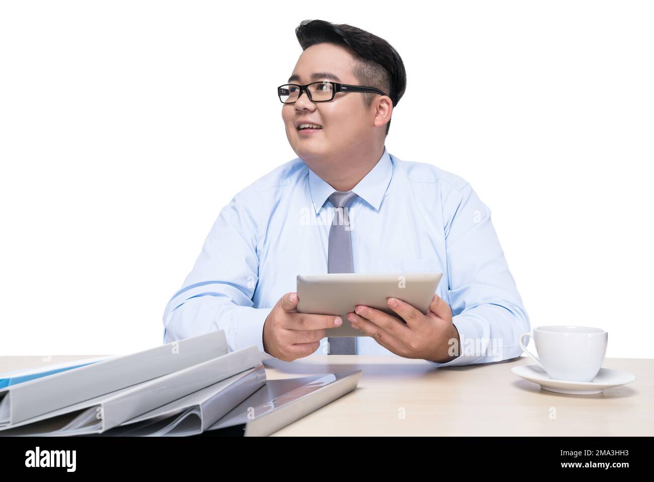 Fat people drink tea in the office Stock Photo - Alamy