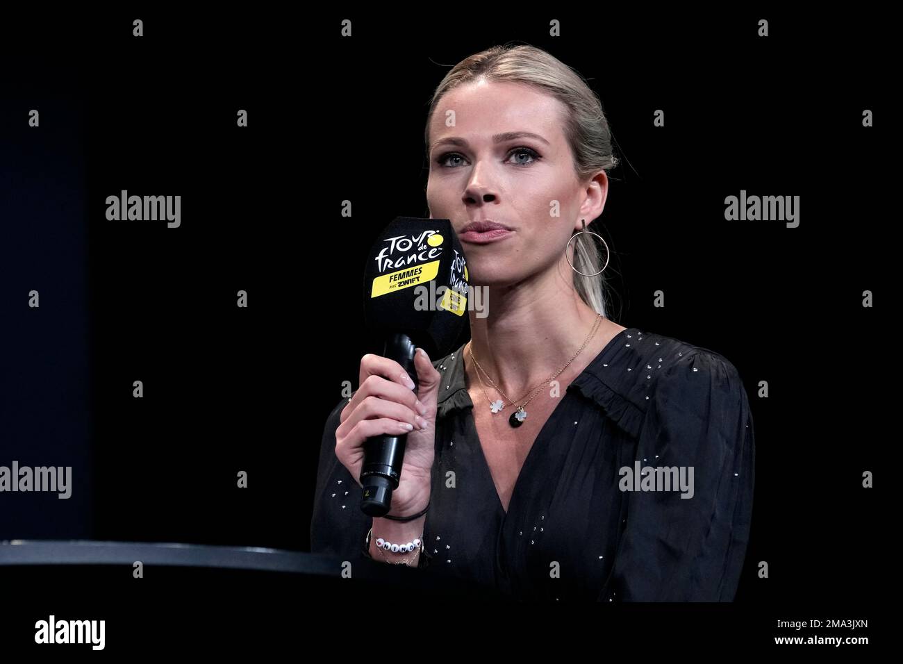 Director of the women's Tour de France Marion Rousse delivers her ...