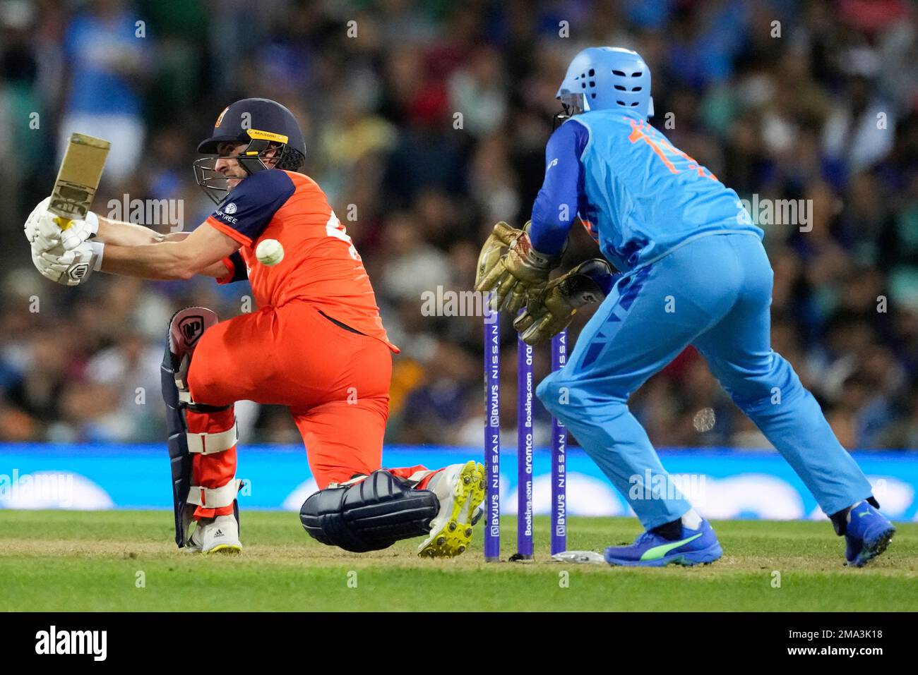 Netherlands' Colin Ackermann bats during the T20 World Cup cricket ...