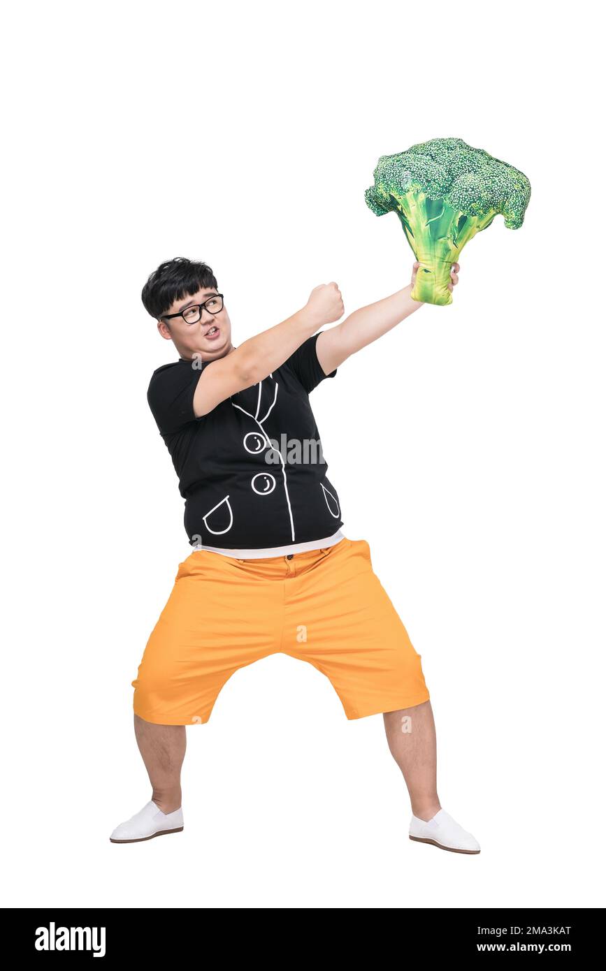 Take vegetable fat young men Stock Photo - Alamy