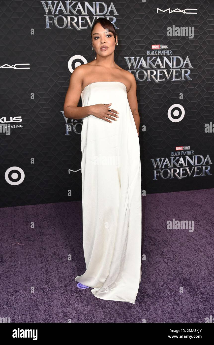 Tessa Thompson arrives at the world premiere of "Black Panther: Wakanda ...
