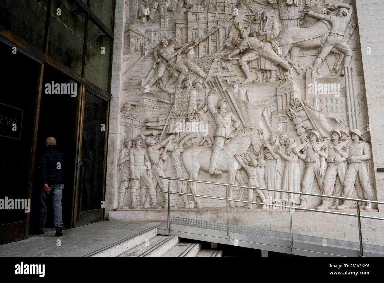 FILE - A giant marble bas-relief titled "The Story of Rome through its ...