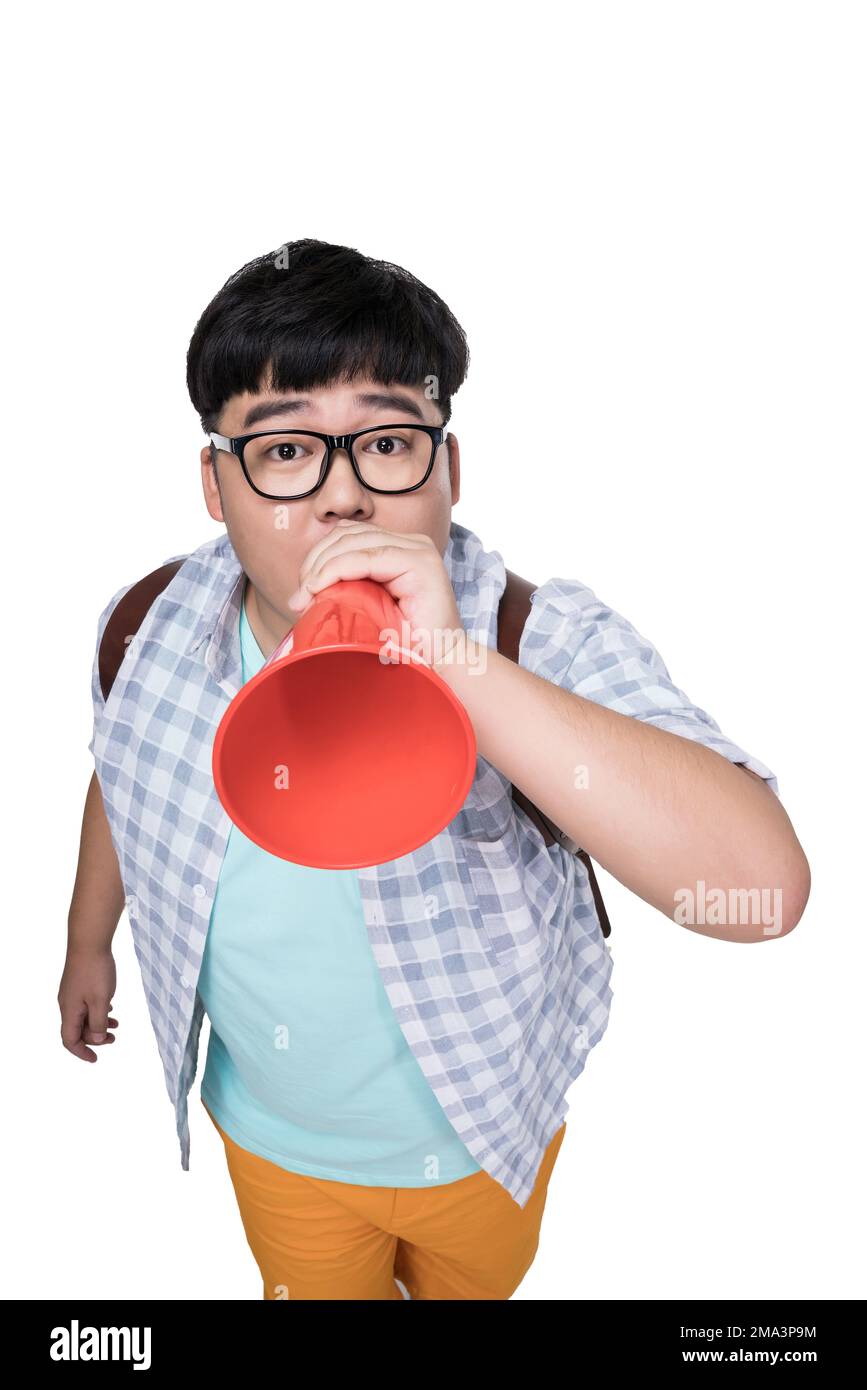 Obese young man with the horn Stock Photo - Alamy
