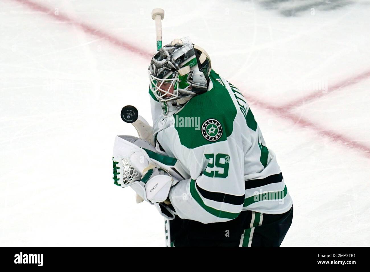 Dallas Stars goaltender Jake Oettinger (29) during the third period of ...