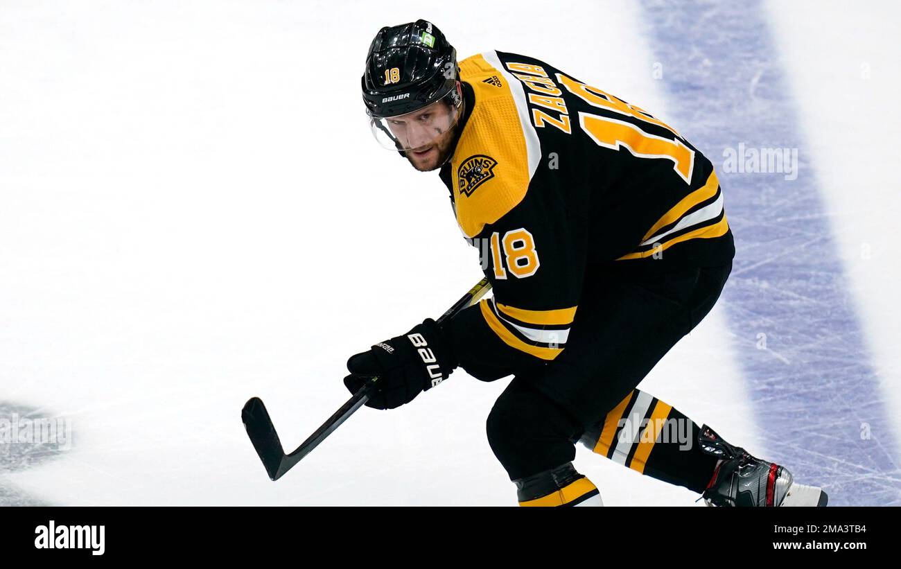 Boston Bruins center Pavel Zacha (18) during an NHL hockey game ...