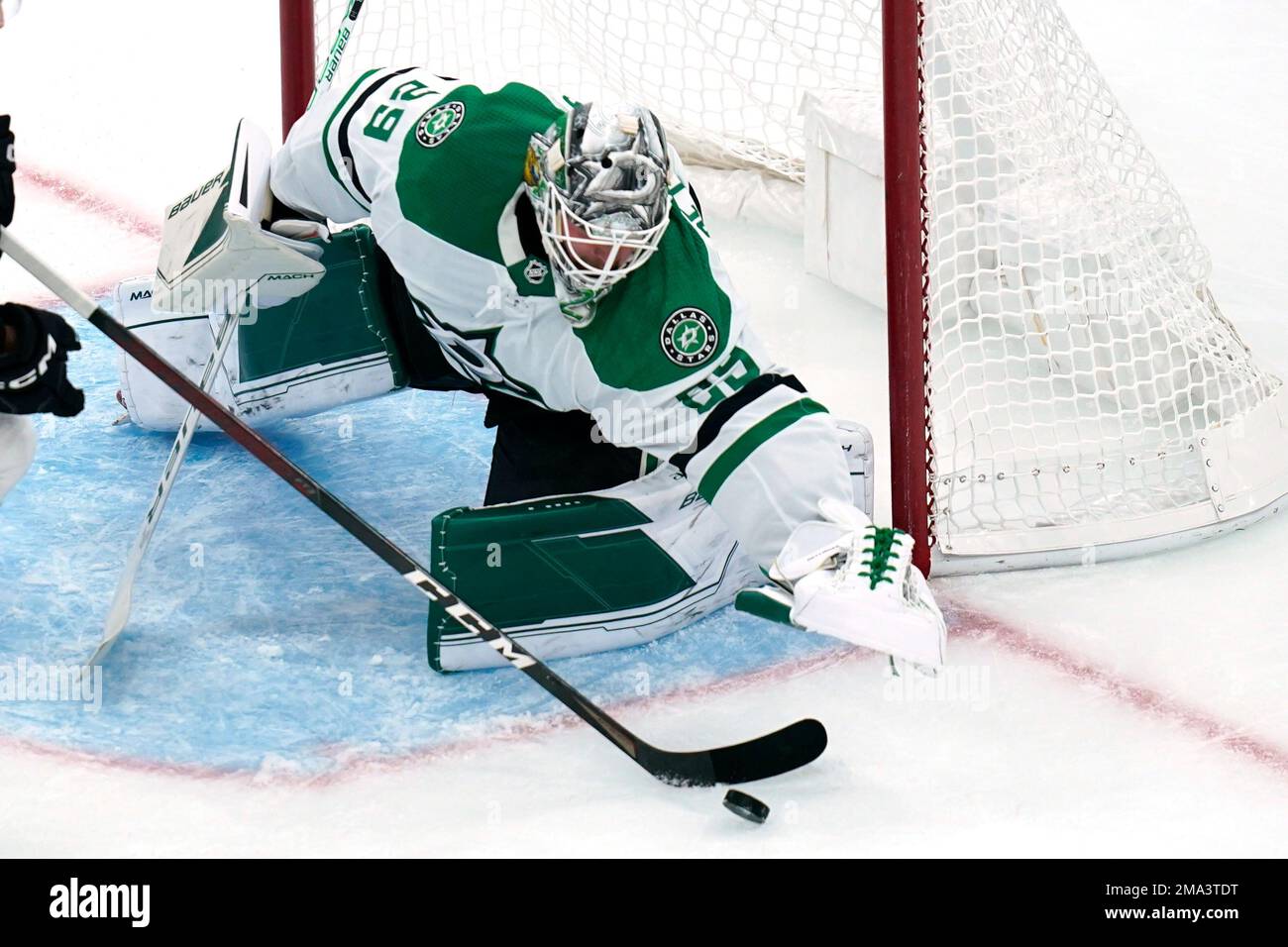 Dallas Stars goaltender Jake Oettinger (29) during an NHL hockey game ...