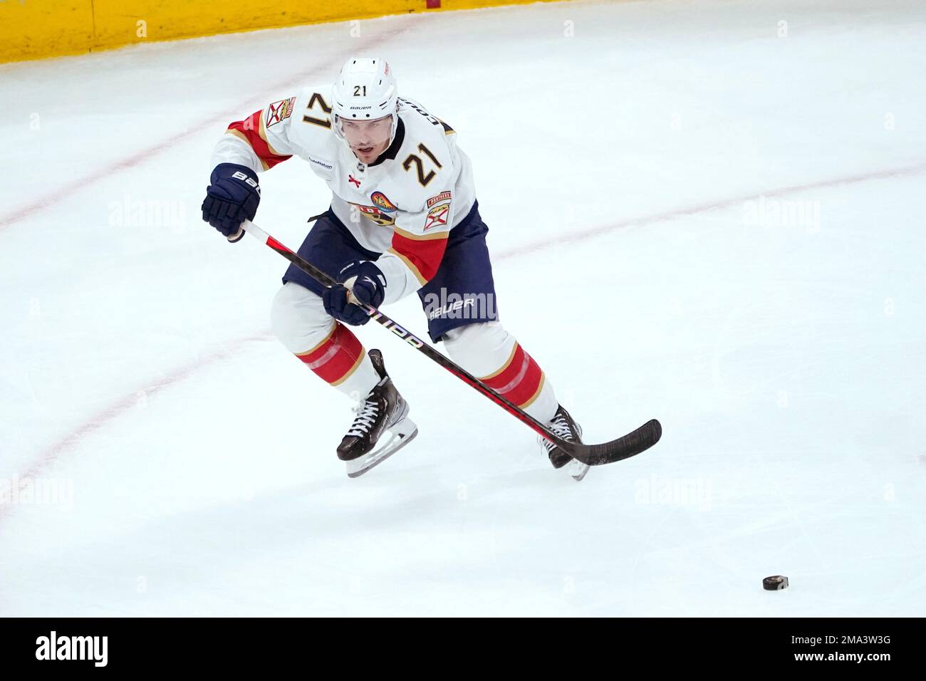 Florida Panthers' Nick Cousins advances the puck during an NHL hockey ...
