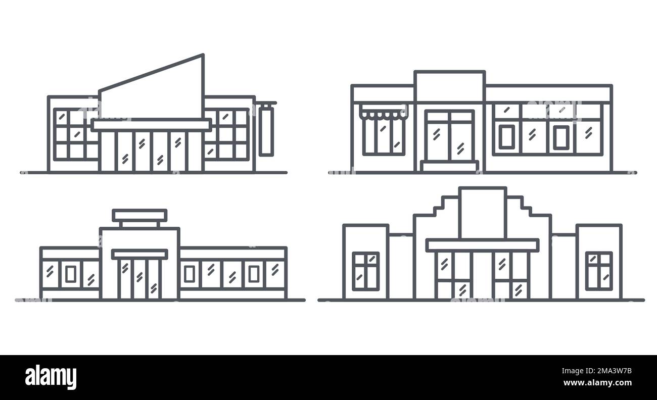 Supermarkets icons set. Mall centre outline illustration. Shop ...