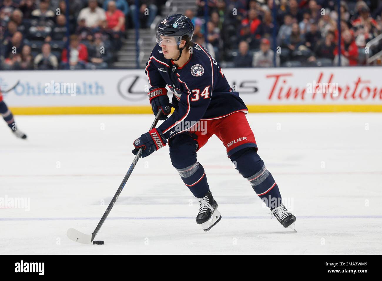 Columbus Blue Jackets' Cole Sillinger plays against the Arizona Coyotes ...