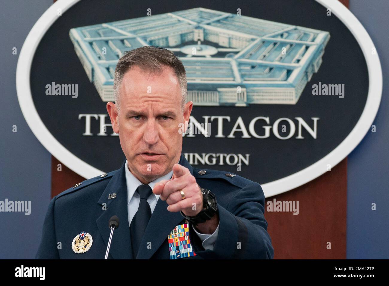 Pentagon spokesman U.S. Air Force Brig. Gen. Patrick Ryder speaks during a media briefing at the ...