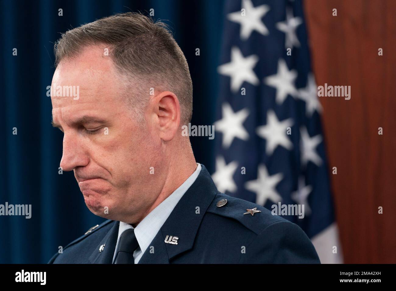 Pentagon spokesman U.S. Air Force Brig. Gen. Patrick Ryder speaks during a media briefing at the ...