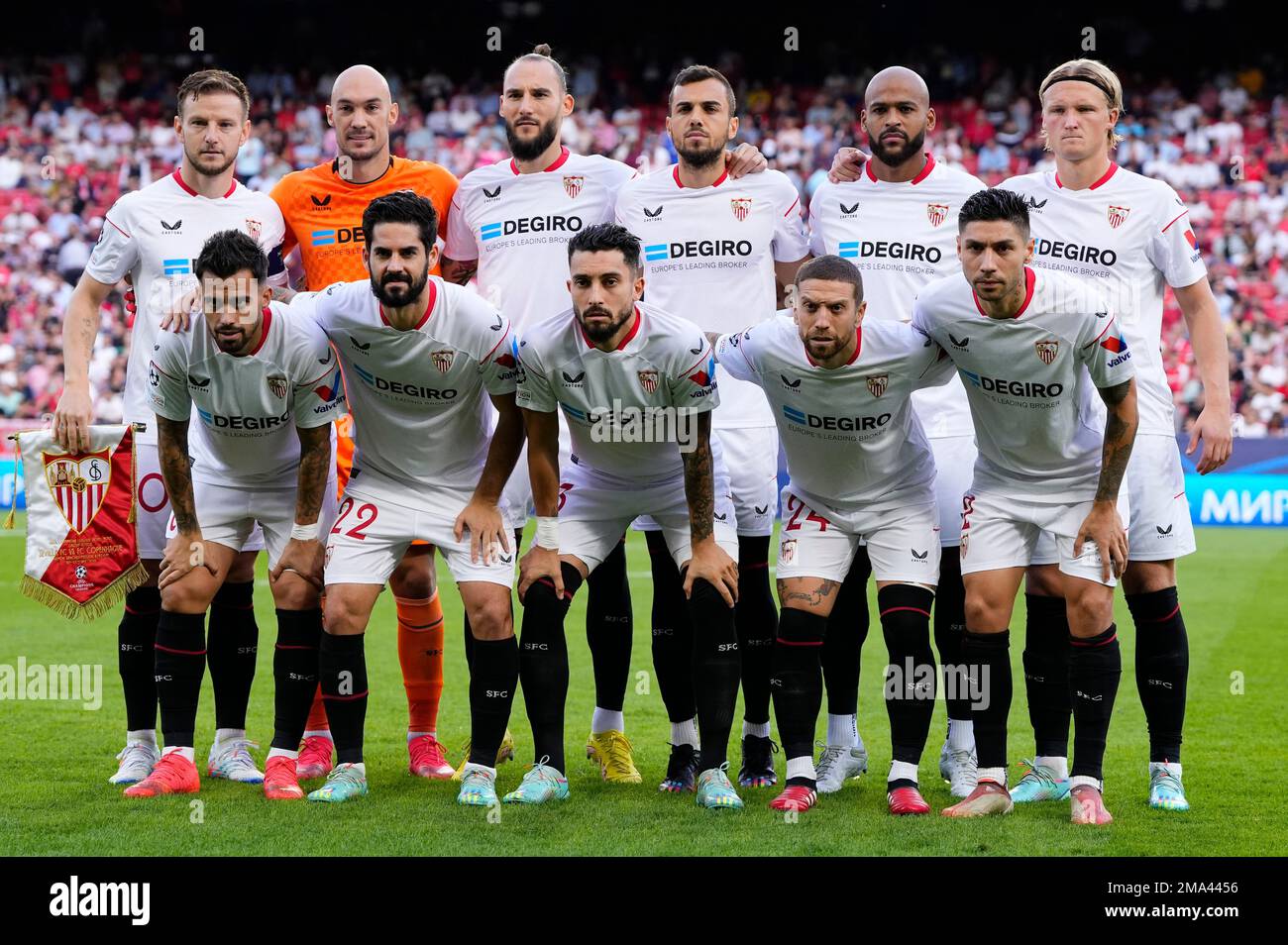 Sevilla starting players pose for a team photo at the beginning of the ...
