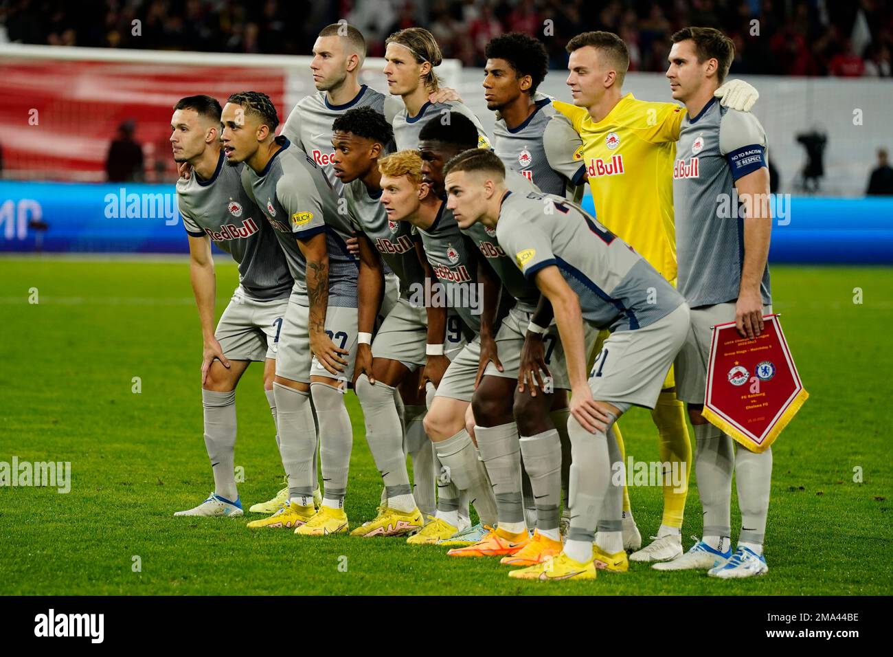 Salzburg's players pose before the Champions League group E soccer ...