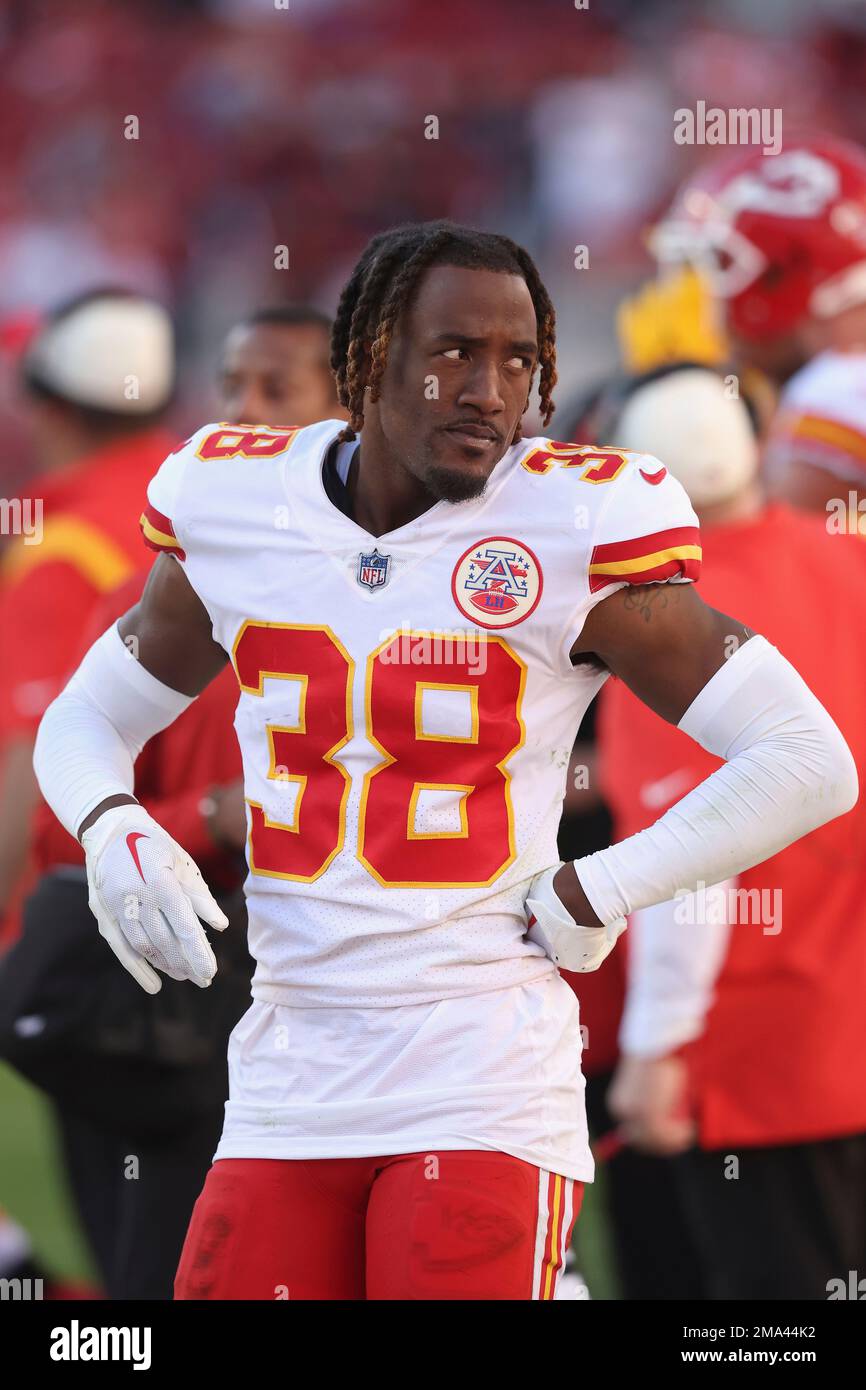 Kansas City Chiefs cornerback L'Jarius Sneed (38) looks on from the ...