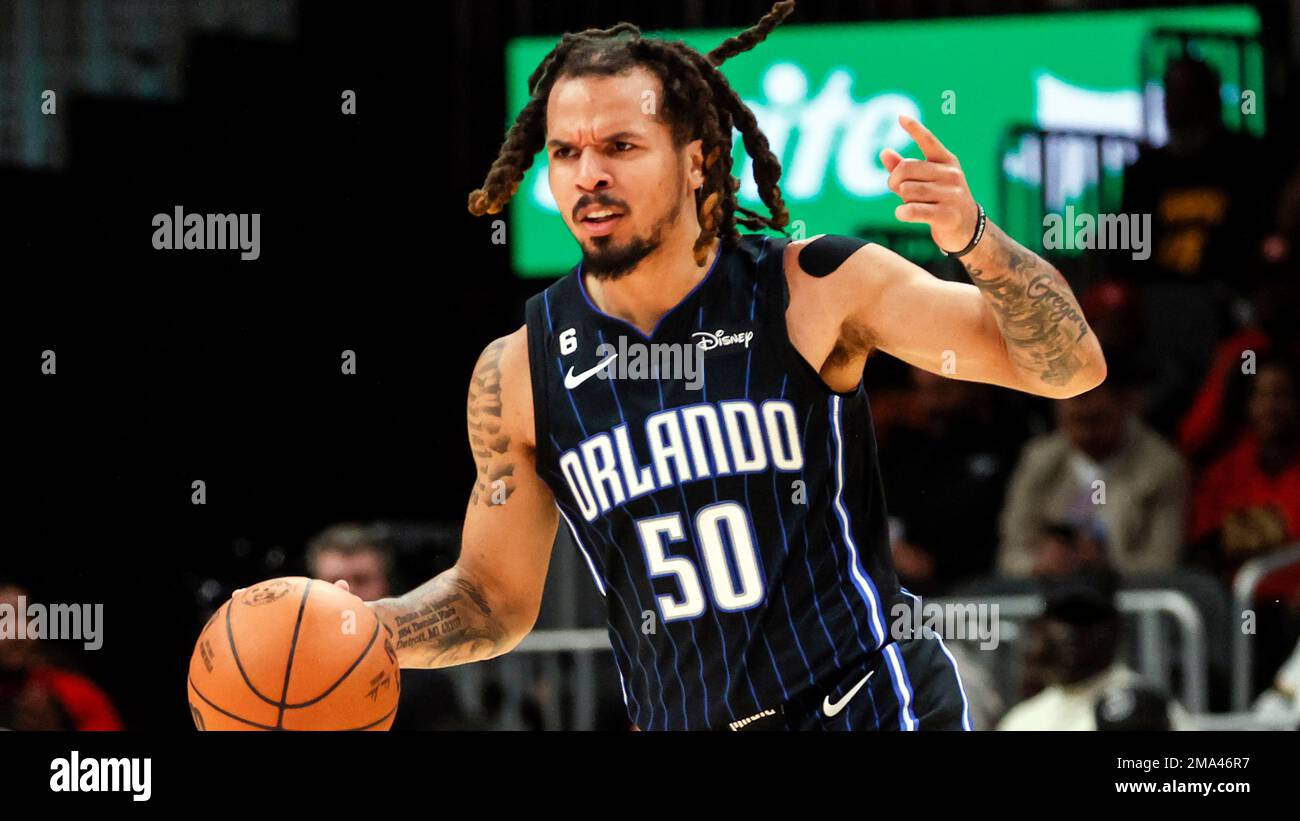 Orlando Magic guard Cole Anthony brings the ball down court during the ...