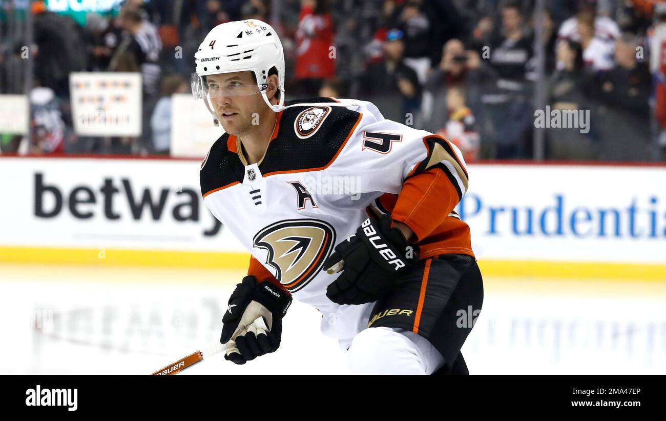 Anaheim Ducks defenseman Cam Fowler (4) during warm up before an NHL ...