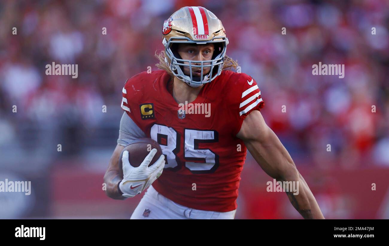 San Francisco 49ers tight end George Kittle (85) runs against the ...