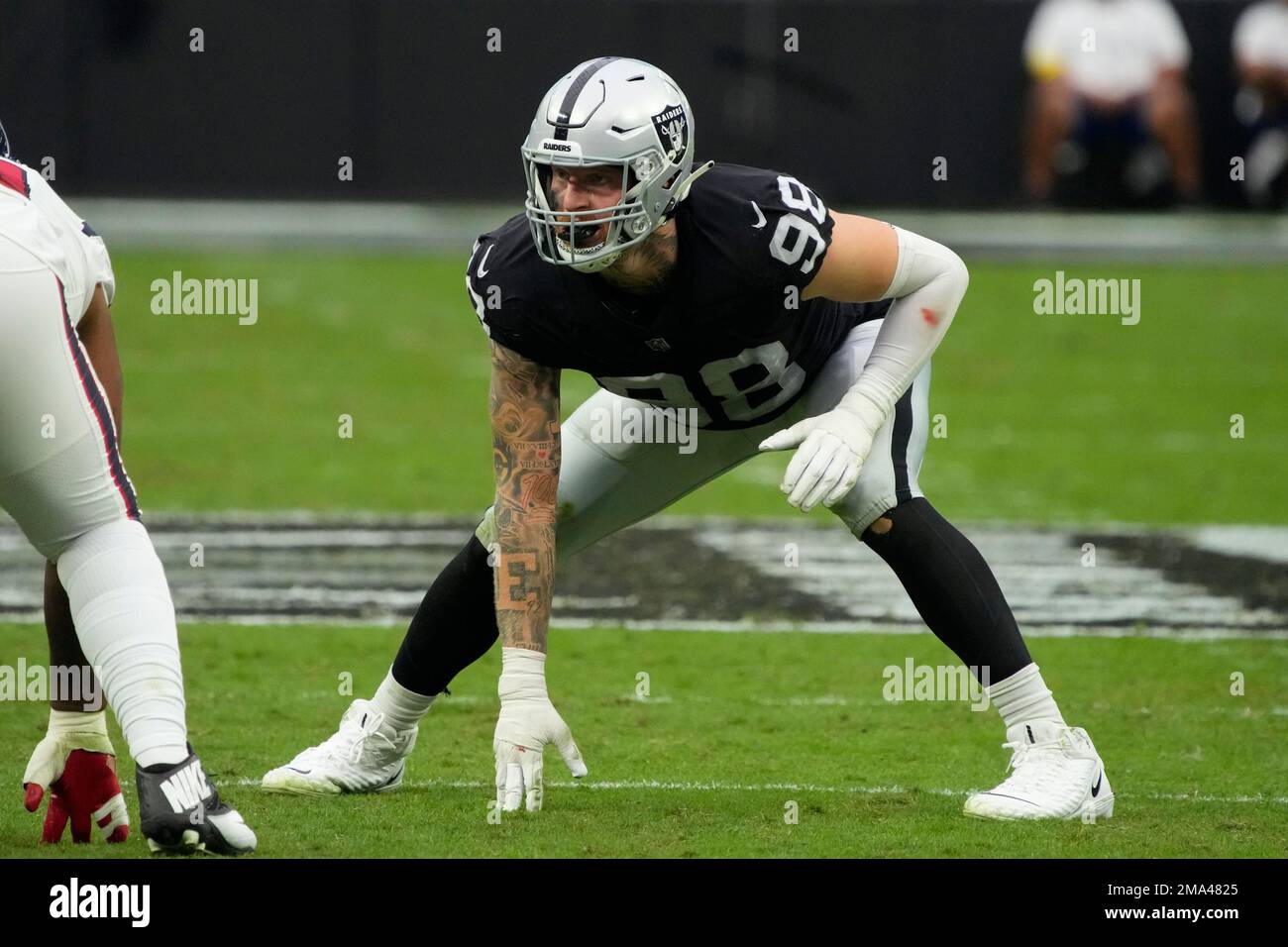 Las Vegas Raiders defensive end Maxx Crosby (98) lines up during an NFL ...