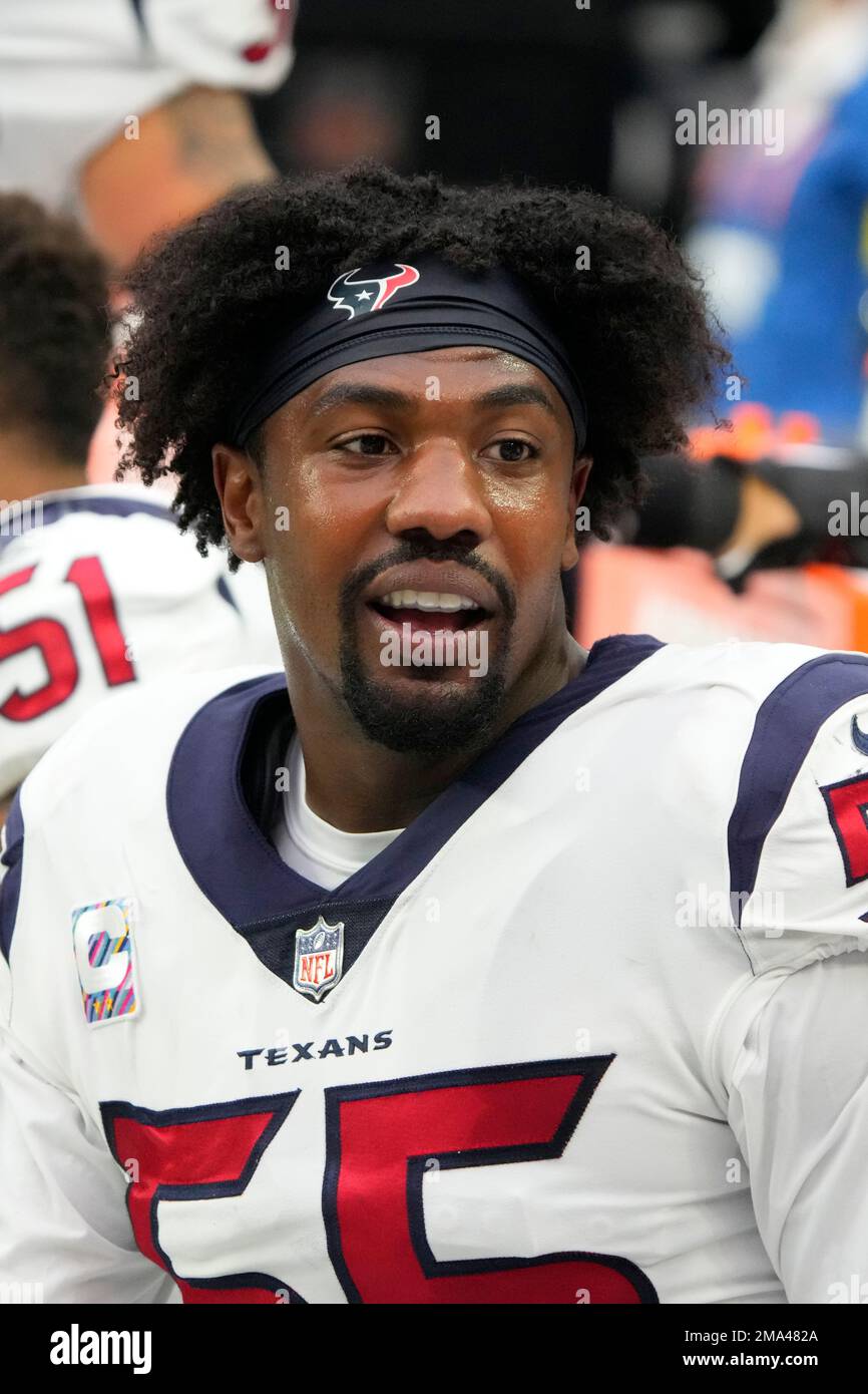 Houston Texans defensive end Jerry Hughes (55) in between plays during ...