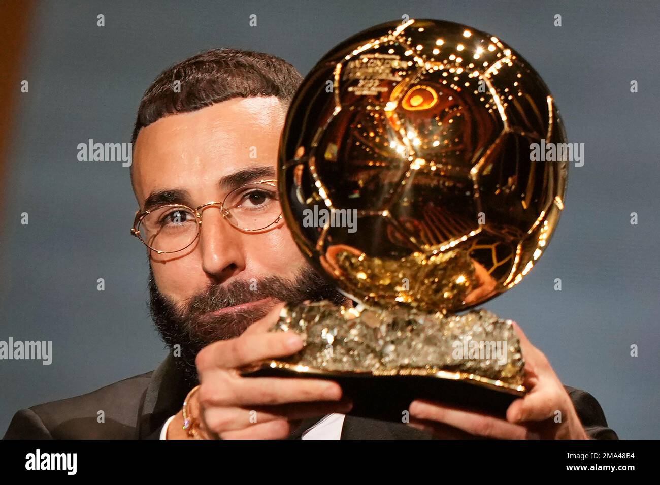 FILE - Real Madrid's Karim Benzema celebrates after winning the 2022 ...
