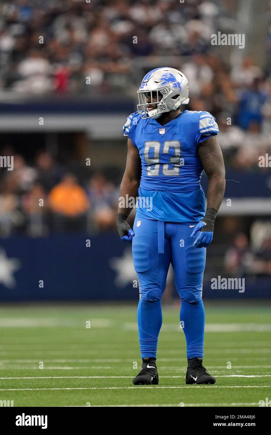 Detroit Lions defensive end Josh Paschal prepares to line up against ...